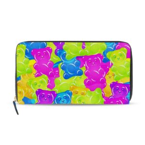 women’s corgi and pizza printed zip wallet passport long clutch purse handbag card holder organizer (colorful gummy bears)