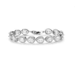 sweetv teardrop wedding bridal bracelets for brides, crystal rhinestone cubic zirconia tennis bracelets for women prom, bridal jewelry, silver