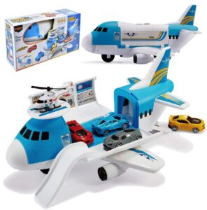 tuko transport cargo airplane car toy play set for 3+ years old boys and girls(blue)