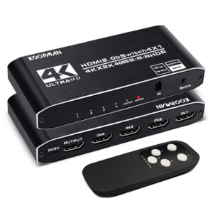 4k hdr hdmi switch, koopman 4 ports hdmi 2.0 switcher selector with ir remote control, supports hdcp 2.2 4k@60hz ultrahd hdr10 3d hd1080p dolby dst, hdmi splitter for ps4 xbox apple tv fire stick