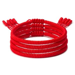 asewiha tibetan lucky red string woven bracelet for protection men women good luck red thread bracelet handmade knots red black cord rope bracelet adjustable,e