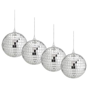 4 pieces mirror disco ball, uspacific 4 incn silver hanging party disco ball for party or dj light effect, home decorations, stage props, game accessories