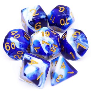 haxtec blue white dnd dice set swirl polyhedral d&d dices for rpg dungeons and dragons