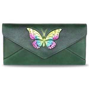 genuine leather wallets for women rfid blocking purse vintage all in one organizer handmade long wallet luxury clutch (green)