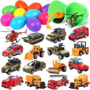 sizonjoy 18 pack prefilled easter eggs with die-cast vehicles,4.2" jumbo plastic easter eggs filled with toys, perfect for basket stuffers fillers, easter eggs hunt,party favor