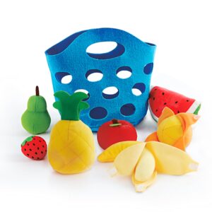 hape toddler fruit basket |soft pretend food playset for kids, fruit toy basket includes banana, apple, pineapple, orange and more