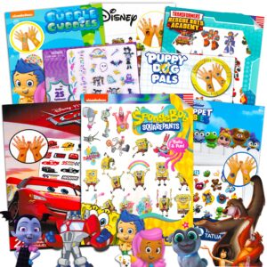 kids temporary tattoos for girls boys bulk assortment ~ bundle includes 200 kids temporary tattoos featuring spongebob, rescue bots, cars, and more (kids party favors party supplies)