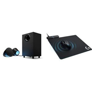 logitech g980-001300 floor standing speakers, bluetooth black & logitech g wireless gaming mouse pad, black