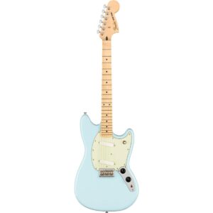 fender player mustang electric guitar, with 2-year warranty, sonic blue, maple fingerboard