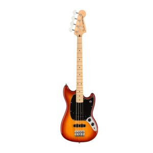 fender player mustang bass, sienna sunburst, maple fingerboard