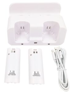 charging station for wii u gamepad and remote controller - rechargeable battery power with usb cord, dock stand and replaceable 2800mah packs - compatible with motion in nintendo wiiu（white）