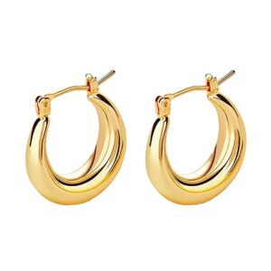 chunky gold hoop earrings 14k gold plated 925 sterling silver post thick tube hoops for women and girls(5-50yellow)