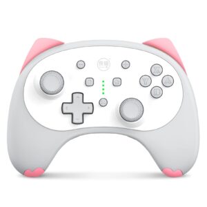 iine cute switch controller, bluetooth cartoon kitten switch controllers wireless, kawaii light switch gaming pc controller with turbo/double vibration function, white