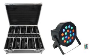 rockville battery par 50 black, 10 pack rechargeable rgb wash lights with charging flight case, includes rf remote, 10 hour battery life, perfect for events, parties & dj gigs