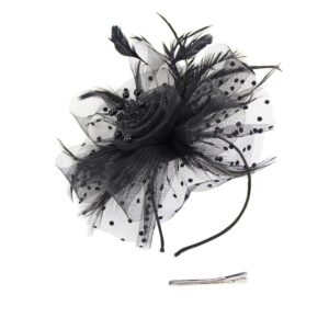 cocktail fascinator hat 20s pillbox tea party hat wedding headwear kentucky derby hats for women(black)