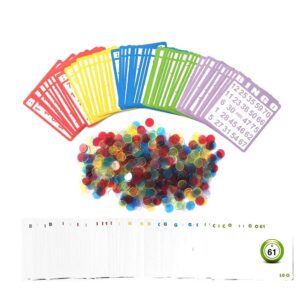 yuanhe bingo cards game set - includes 50 bingo cards,500 colorful transparent bingo chips and deck of calling cards, great for adults kids family game nights, school classroom activity, bingo parites