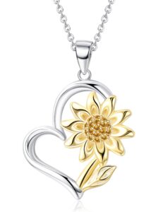 milacolato 925 sterling silver sunflower necklace 14k gold plated you're my sunshine sunflower heart pendant necklace with shiny cubic zirconia sunflower jewelry for women mom valentines day