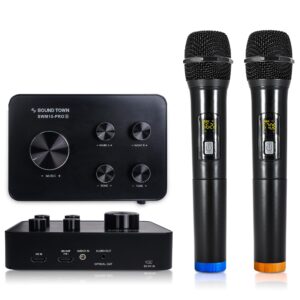 sound town 16 channels wireless microphone karaoke mixer system, supports hd arc, optical (toslink), smart tv, media box, pc, bluetooth, soundbar, receiver, aux (swm15-pros)