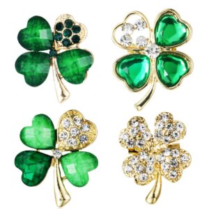 4 pcs st. patrick's day good luck charm green four leaf shamrock clover pin brooch