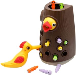 zcaukya magnetic toddler toy game set, fine motor skill preschool toys,woodpecker catch and feed game, magnetic bird caterpillars toy set for girl and boy 3 years old