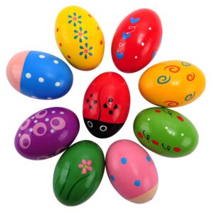 easter wooden egg shakers maracas for party favors, classroom prize supplies and percussion musical instrument(9 pcs)