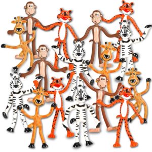 artcreativity bendable zoo animals, set of 12 flexible animal figures, birthday party favors for boys & girls, stress relief fidget toys for kids and adults, goody bag stuffers, piñata fillers