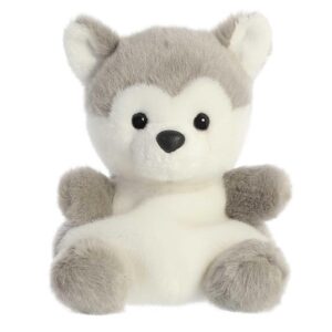 aurora® adorable palm pals™ busky husky™ stuffed animal - pocket-sized play - collectable fun - gray 5 inches