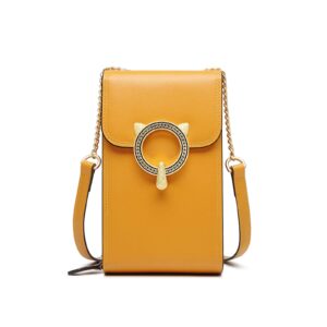 crossbody cell phone purse for women, genuine leather crossbody phone bags ladies cross body purse women's small cowhide leather shoulder bags zip around leather purse wallets(yellow)