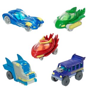 pj masks die-cast vehicles, includes all 5 vehicles, vehicle's feature cool sleek design at 1:43 scale, kids toys for ages 3 up by just play