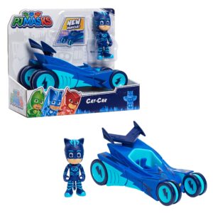 pj masks catboy & cat-car, 2-piece articulated action figure and vehicle set, blue, kids toys for ages 3 up by just play