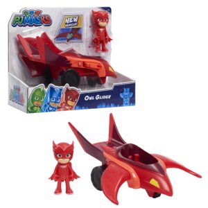 pj masks owlette and owl glider, 2-piece articulated action figure and vehicle set, red, kids toys for ages 3 up by just play