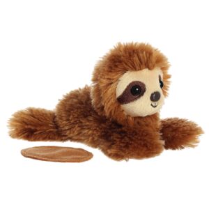 aurora® adorable shoulderkins™ sam sloth™ stuffed animal - on-the-go fun - interactive play - brown 6 inches