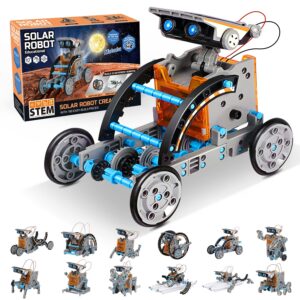 mababa 12-in-1 solar robot building kit for kids, stem educational creation 190-piece kit with solar powered motorized engine and gears for boys and girls ages 8-12.