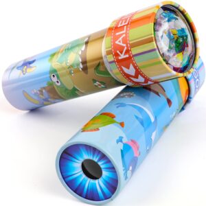 ikeelo classic tin kaleidoscope, 2 pack kids educational kaleidoscope toy with metal body, birthday gift for boys and girls (under water world -2 units)