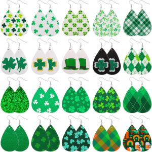 20 pairs st. patrick's day earrings shamrock dangle earring faux leather clover drop earrings green teardrop earrings for women gift