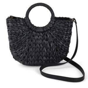 rutledge & king straw crossbody bag - straw bag with handle - straw purse (black)