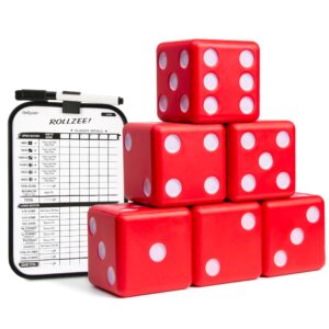 gosports giant 3.5 inch red foam playing dice set with scoreboard (includes 6 dice, dry-erase scoreboard and carrying case)