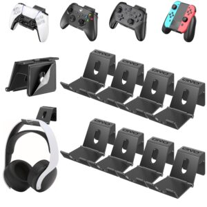 oivo controller & headset wall mount holder stand, foldable headphone stand, gaming controller holder hanger hook, universal storage organizer controller/earphone/game accessories-8 packs