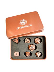 premium solid metal polyhedral rpg dice set - bronze