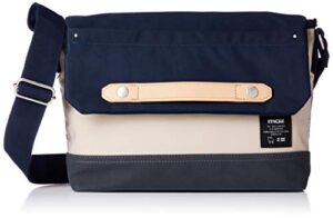 moz shoulder bag, lightweight, water repellent, cover, flap, messenger, navy x off-white