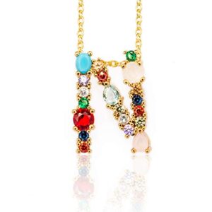 women large initial colorful rhinestones gold plated necklace 26 letter pendant kangmoon