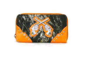 dh camo bling rhinestone gun pistols wallet womens western zipper wristlet jp (blue)