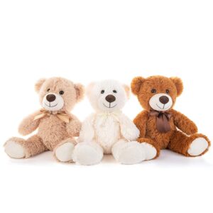 morismos 3 packs teddy bears bulk stuffed animals, cute small teddy bear plush toys, little stuffed bear for kids on centerpiece baby shower, 14 inches