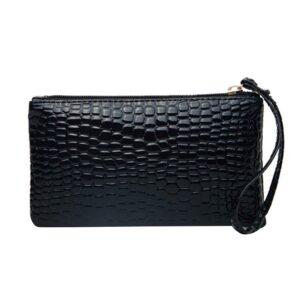 guohanfsh women leather wristlet clutch bag long wallets coin purse cash change cellphone organizer pouch black