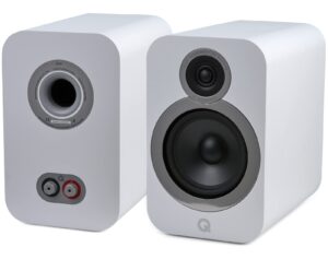 q acoustics 3030i bookshelf speakers pair arctic white - 2-way reflex enclosure type, 6.5" bass driver, 0.9" tweeter - stereo speakers/passive speakers for home theater sound system