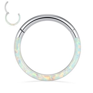 peaklink septum jewelry 16g white opal septum rings daith earring 316l conch piercing jewelry 16g nose hoop ring septum clicker silver rook helix tragus cartilage lobe earring 8mm