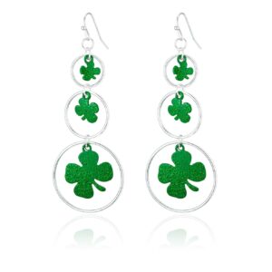 rarelove silver plated interlocking circle shamrock piercing dangle earrings alloy st patrick's day gift for women