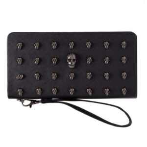 downupdown skull wallets for women wristlet purses clutch black zipper purse faux leather punk gothic cool long wallet men