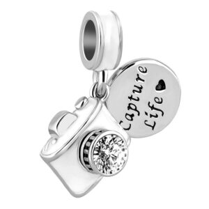 charmsstory camera capture life travel dangle charm bead for charm bracelet (white)