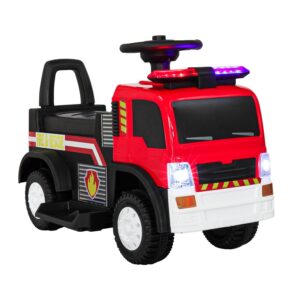 tobbi 6 volt rechargeable battery powered ride on electric fire truck vehicle with working lights and siren for ages 3 years & up